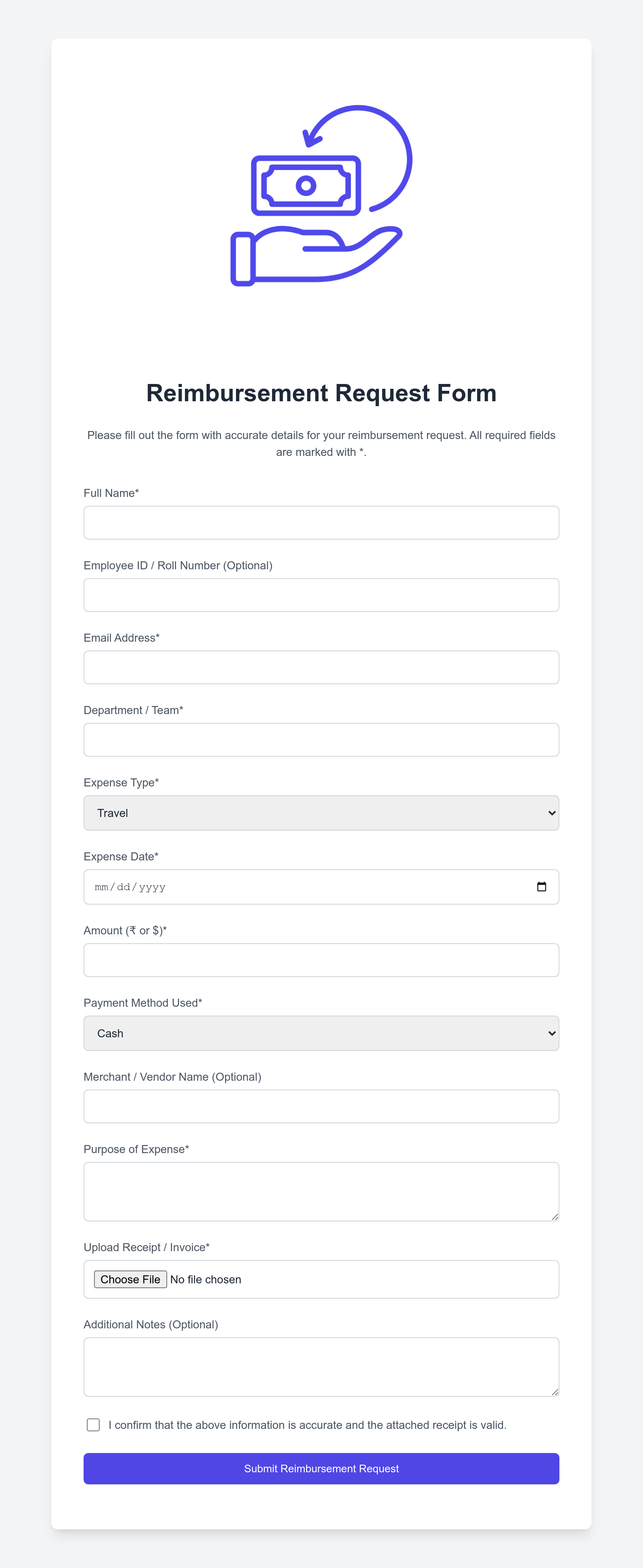 Reimbursement Form Template | FormBold