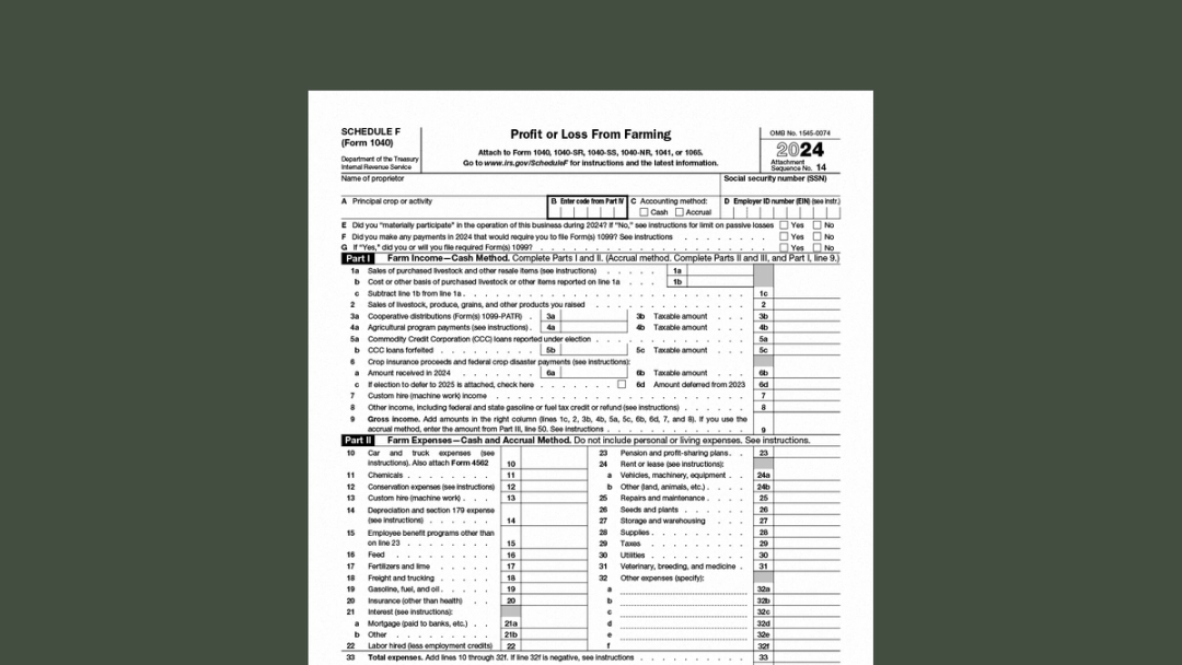 Reporting Income on Schedule F (Form 1040), Profit or Loss From Farming ...