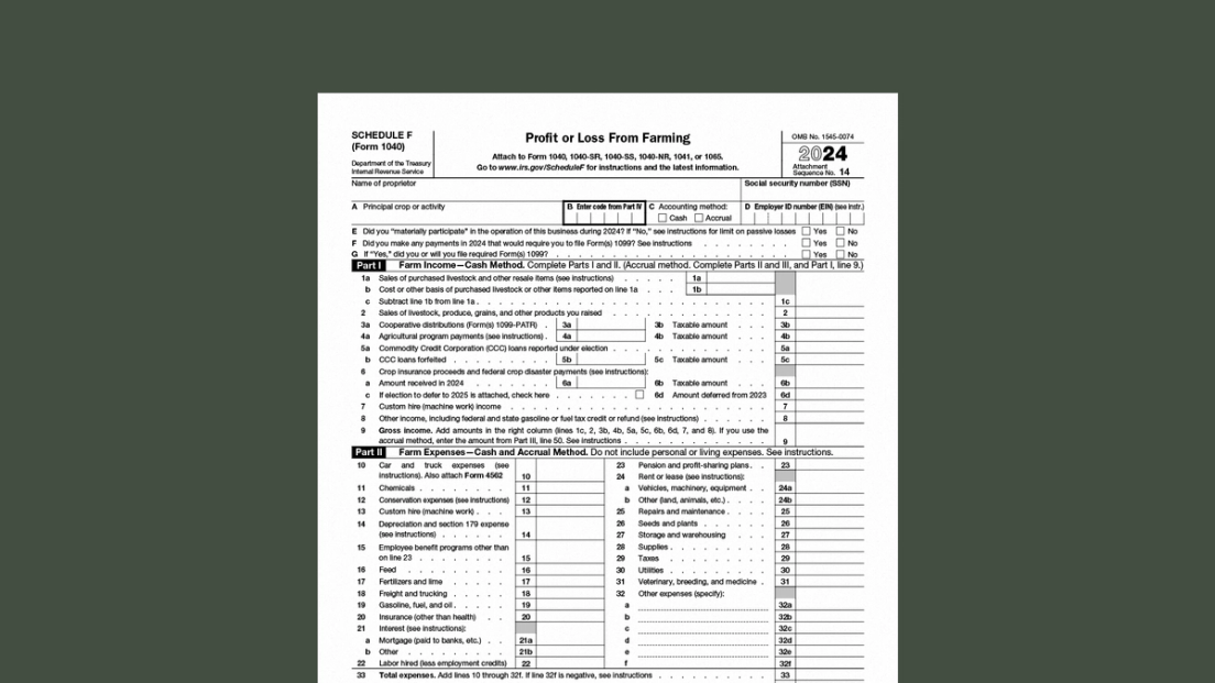 Reporting Income on Schedule F (Form 1040), Profit or Loss From Farming ...