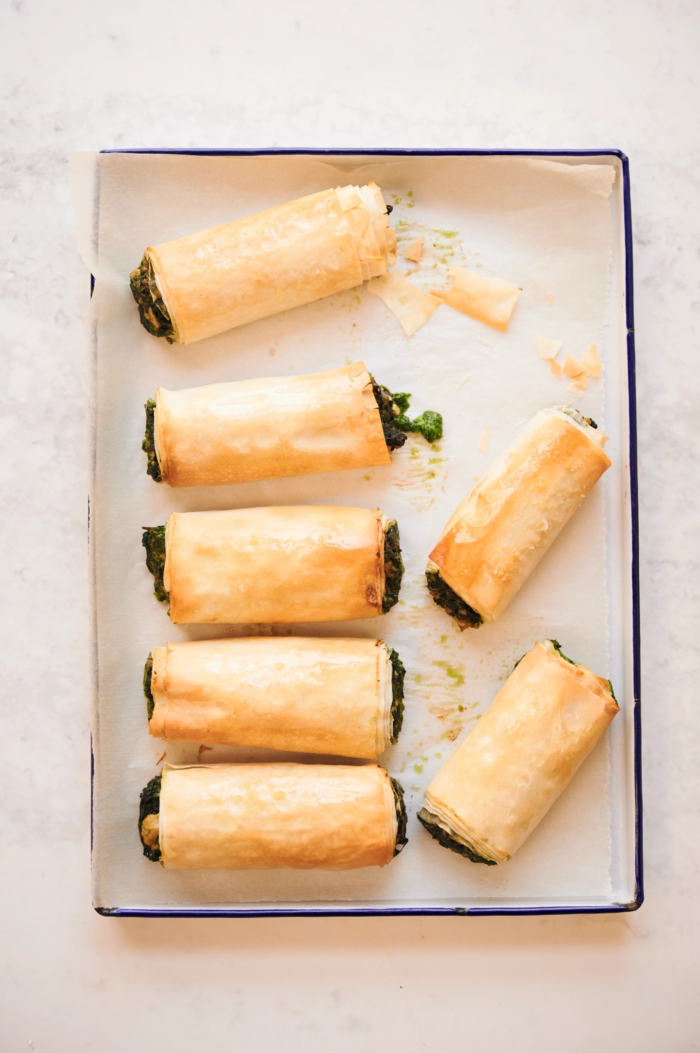 Zhoug spiced Tofu and Spinach Filo Rolls | Marcus Wareing