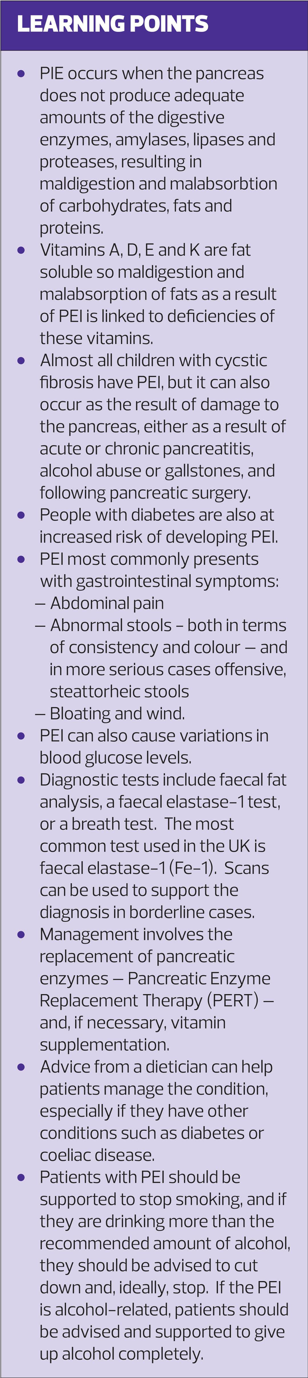 Pancreatic exocrine insufficiency: what you ‘need to know’