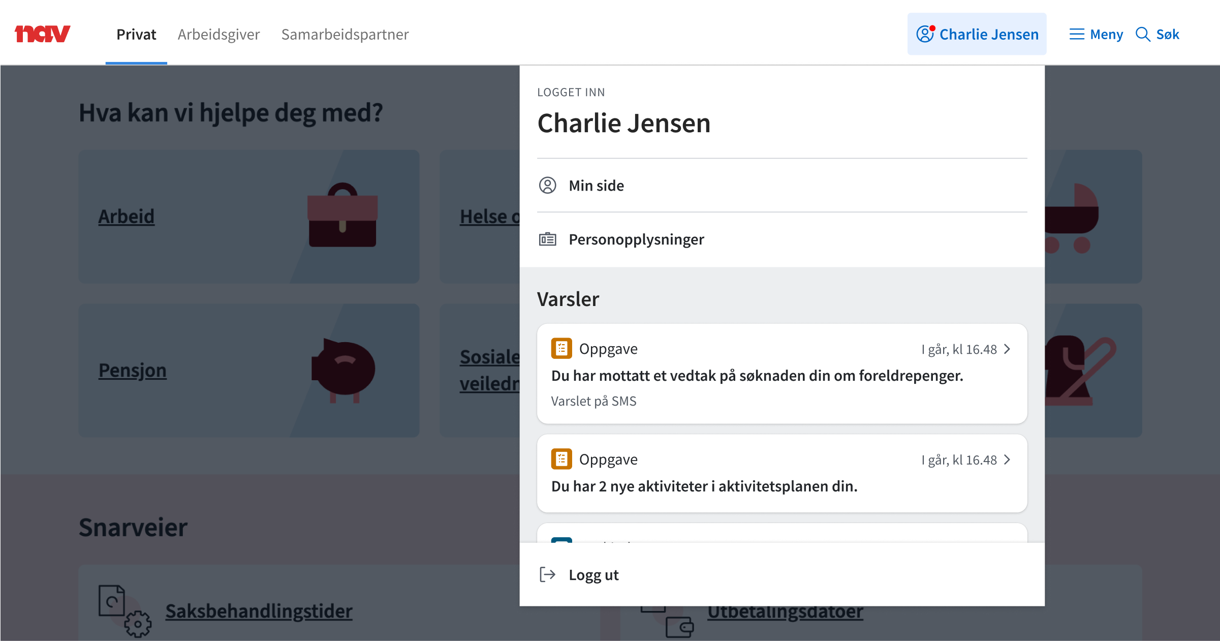 Ny innlogget meny på nav.no: vi kutter den til beinet - Aksel.nav.no