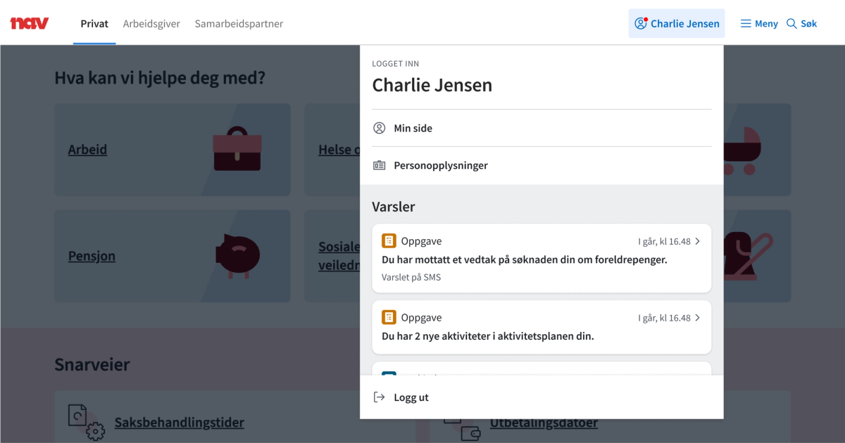 Ny innlogget meny på nav.no: vi kutter den til beinet - aksel.nav.no