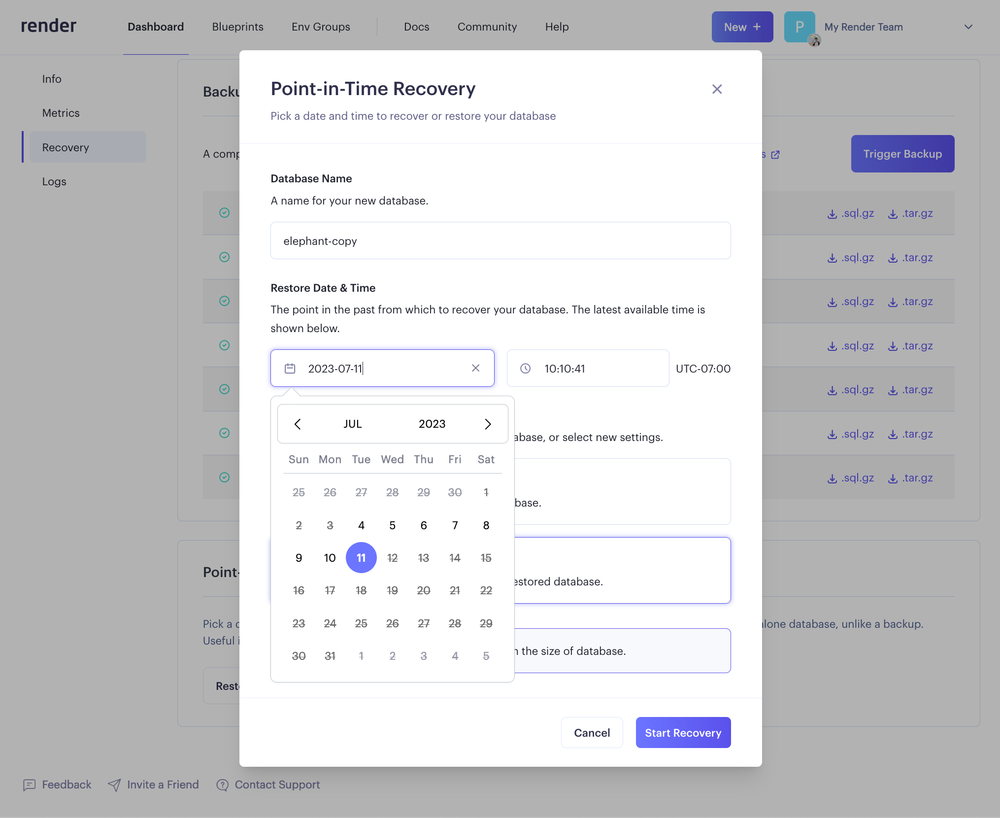 Announcing Point-in-Time Recovery | Render Blog