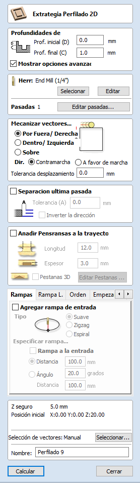 2D Profile Toolpath