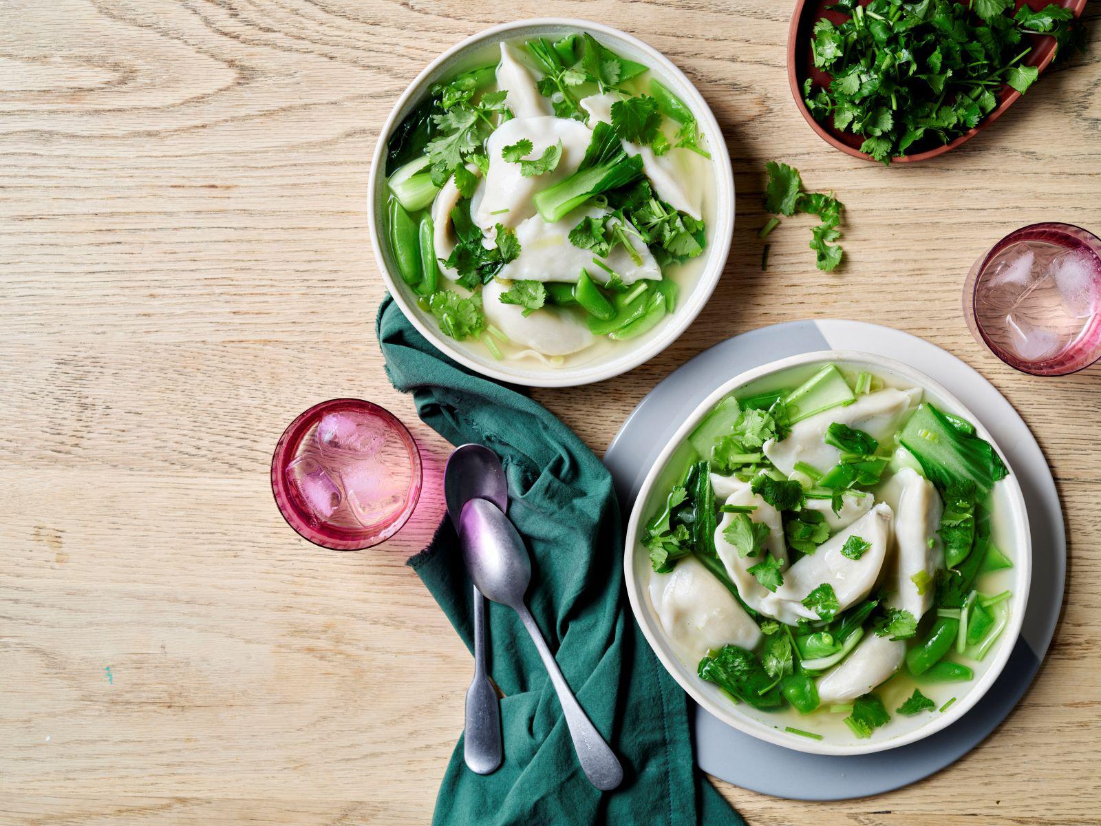 Super Greens Broth with Vegetarian Dumplings