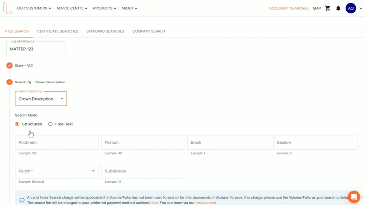 How to complete a document search in Vic using Crown Description ...