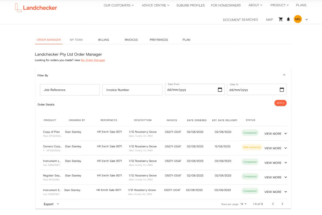 How to track the status of document purchases in Landchecker | Landchecker