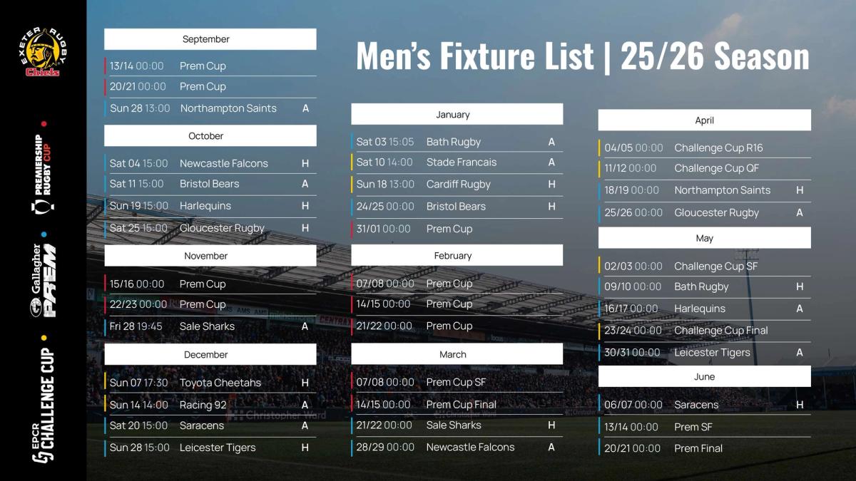 Exeter Chiefs 2025/26 Gallagher PREM Fixtures Confirmed | Exeter Chiefs ...
