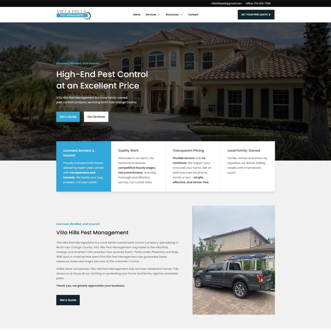 Villa Hills Pest Management Web design by Hungry Ram
