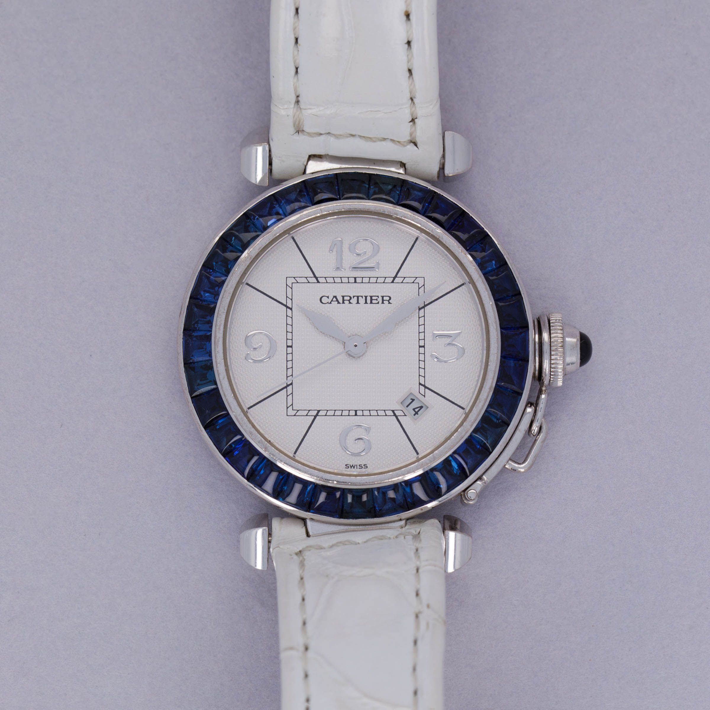 Cartier Pasha Automatic 2398 Sapphire Set Bezel 18k WG | Auctions ...