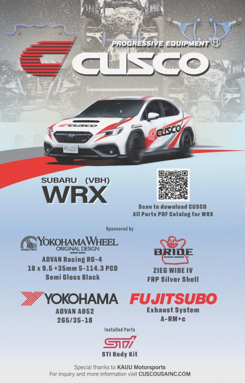 CUSCO All Part Catalog for '22+ Subaru WRX (VBH - PDF Catalog)