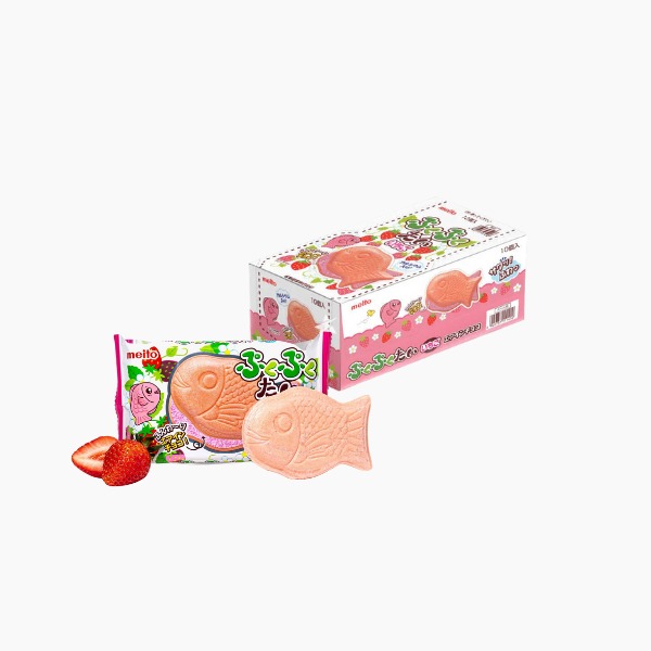 momogo - MEITO Pukupuku Strawberry Creme Fish Shaped Wafer 16.5g