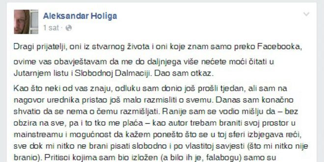Aleksandar Holiga više neće pisati za Slobodnu Dalmaciju i Jutarnji ...