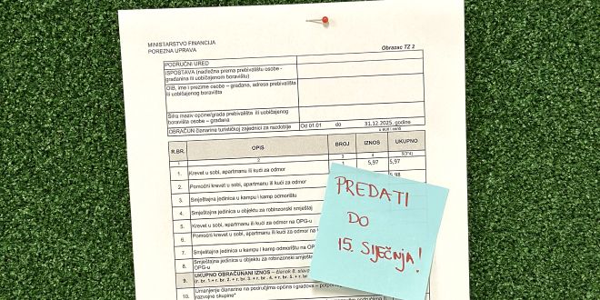 Iznajmljivači, do 15. siječnja predajte ispunjeni TZ2 obrazac! Evo kako ...