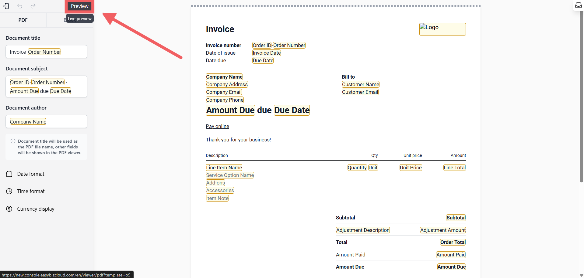 Configuring PDF Invoice Templates | EasyBiz Cloud Help Center - EasyBiz ...