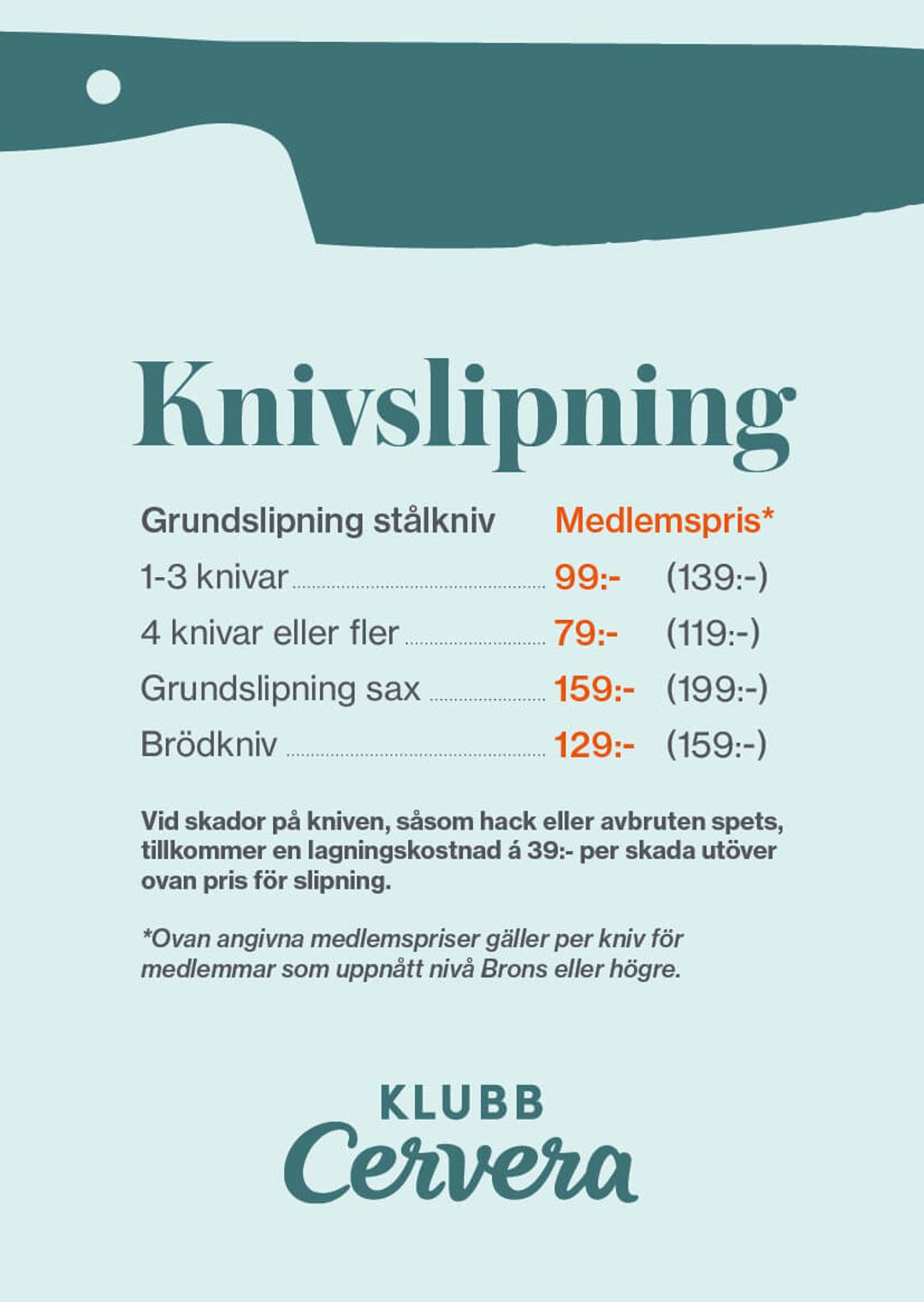 Knivslipning | Få dina knivar slipade i våra butiker - Cervera