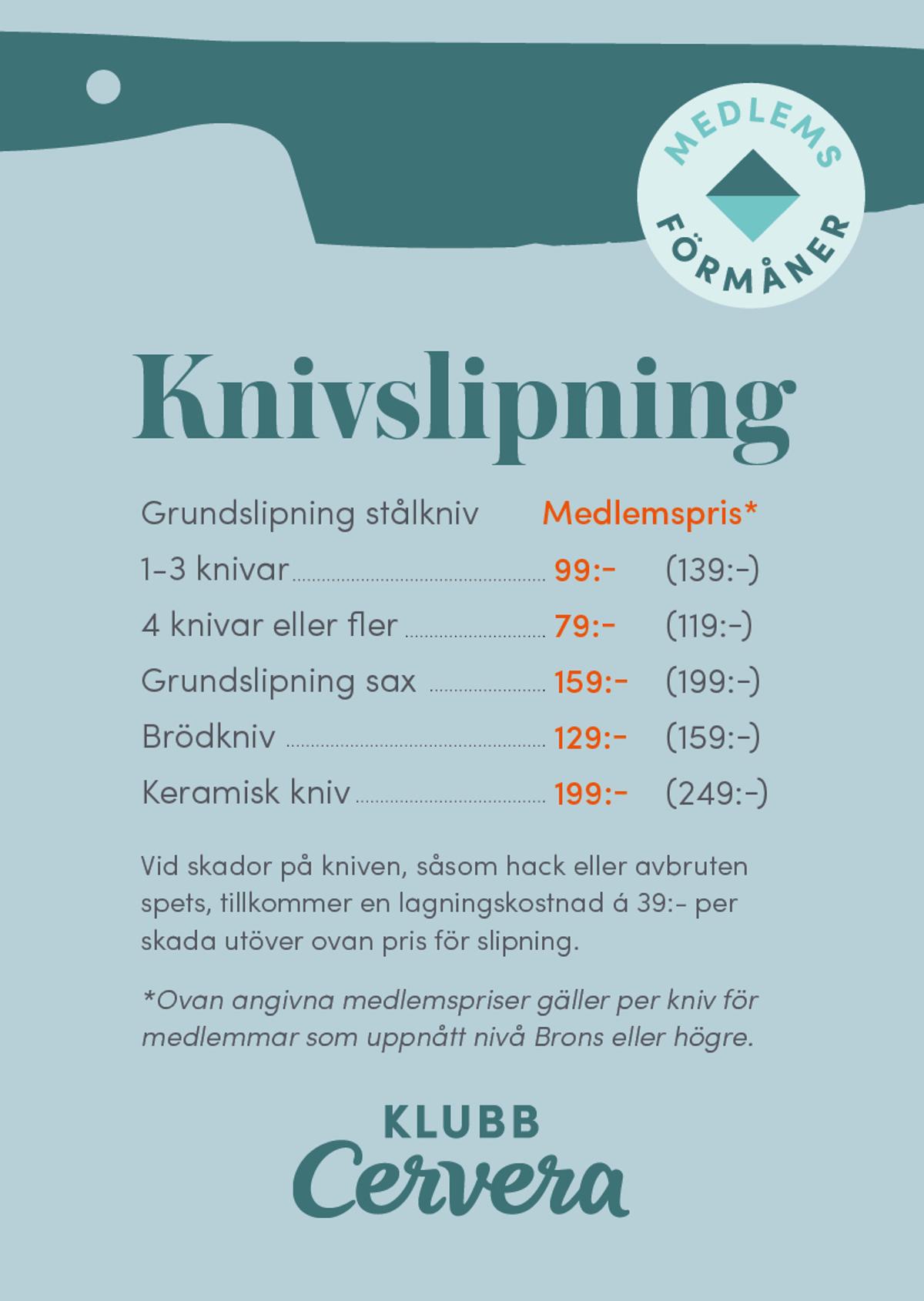 Knivslipning | Få dina knivar slipade i din Cervera-butik - Cervera