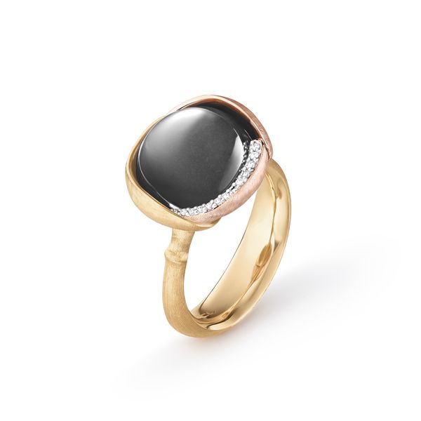 Ring, Lotus 3 i Gult & Rosé Gull Med Grå Månesten & Diamanter