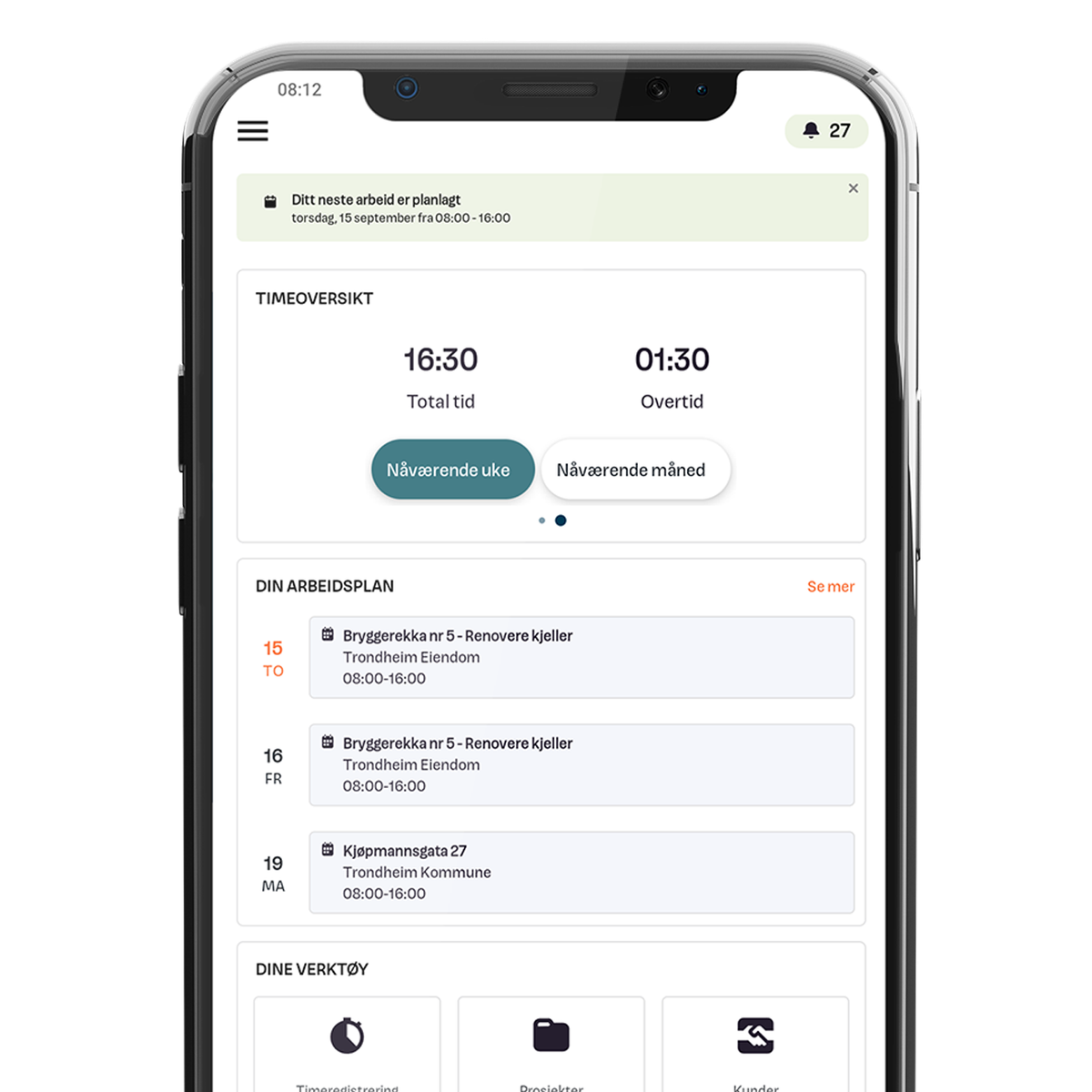 Timeregistrering app for håndverkere | Svenn