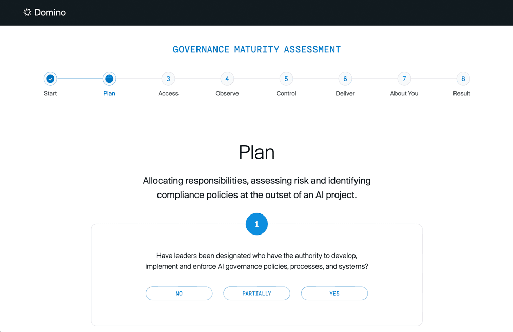 AI governance maturity assessment | Domino Data Lab