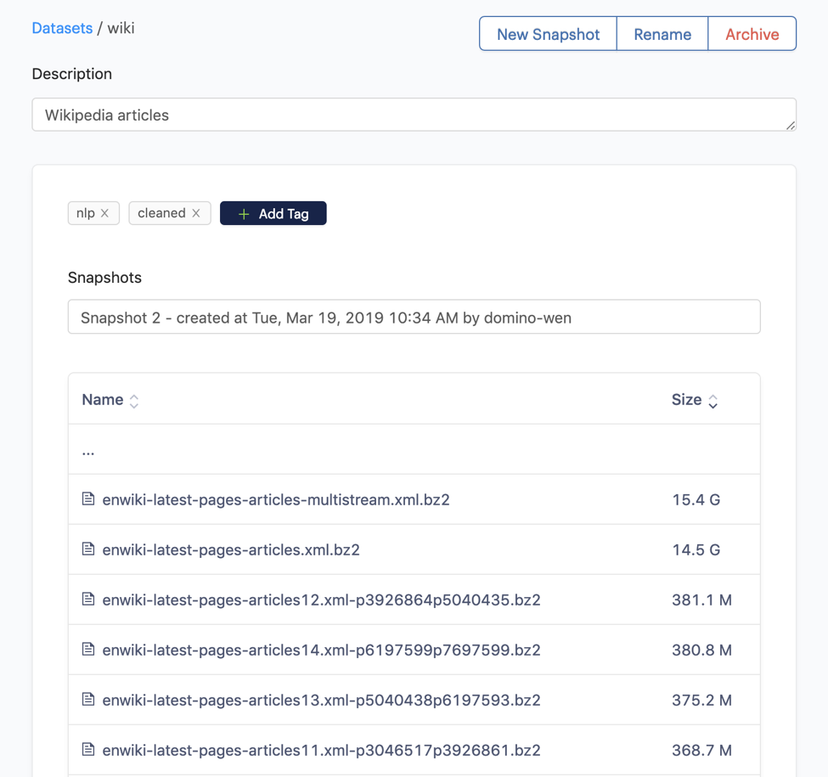 Domino 3.3: Datasets and Experiment Manager