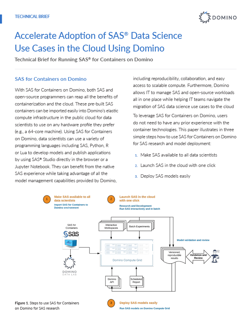 Accelerate adoption of SAS® cloud data science use cases using Domino