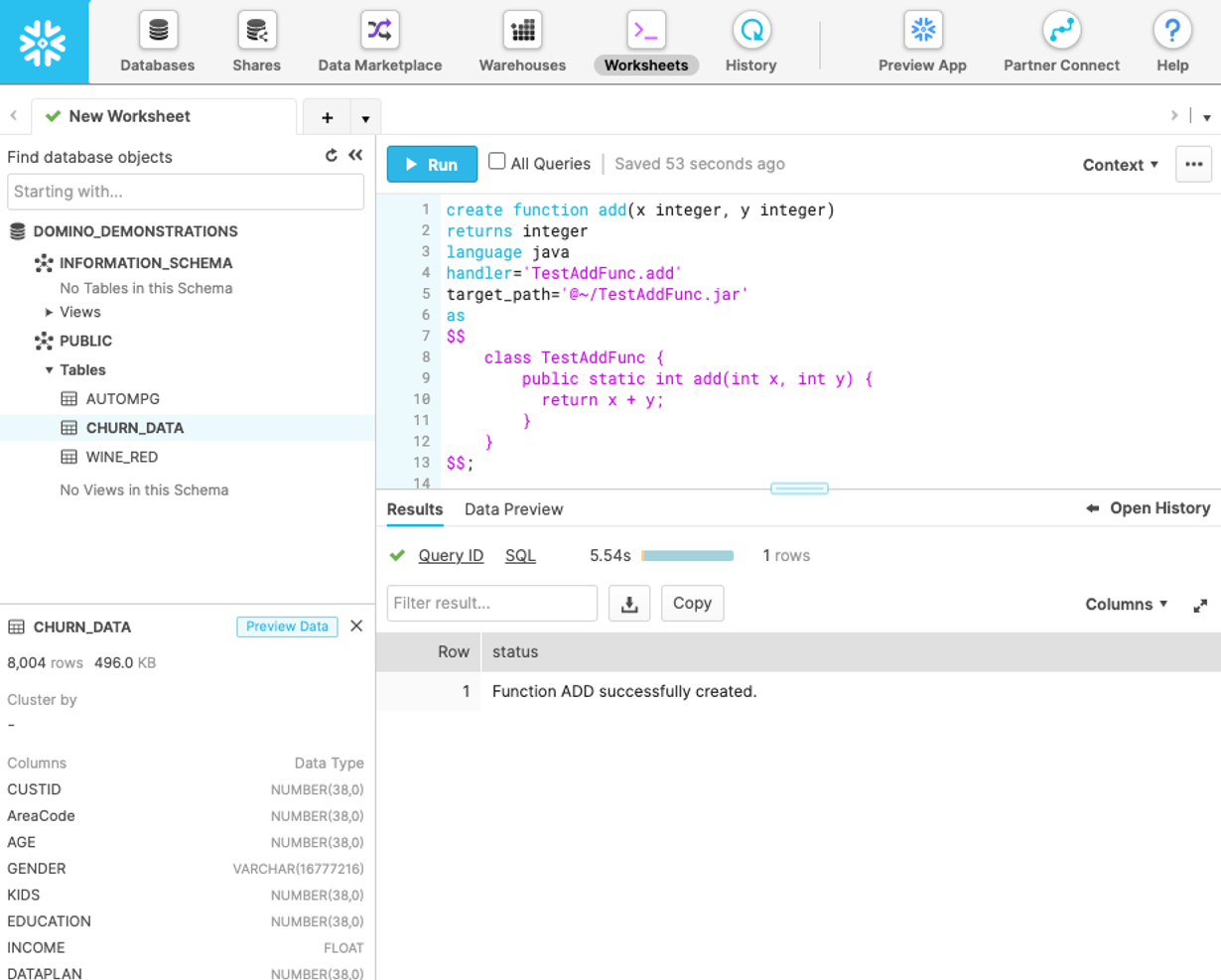 Accelerating model velocity through Snowflake Java UDF integration
