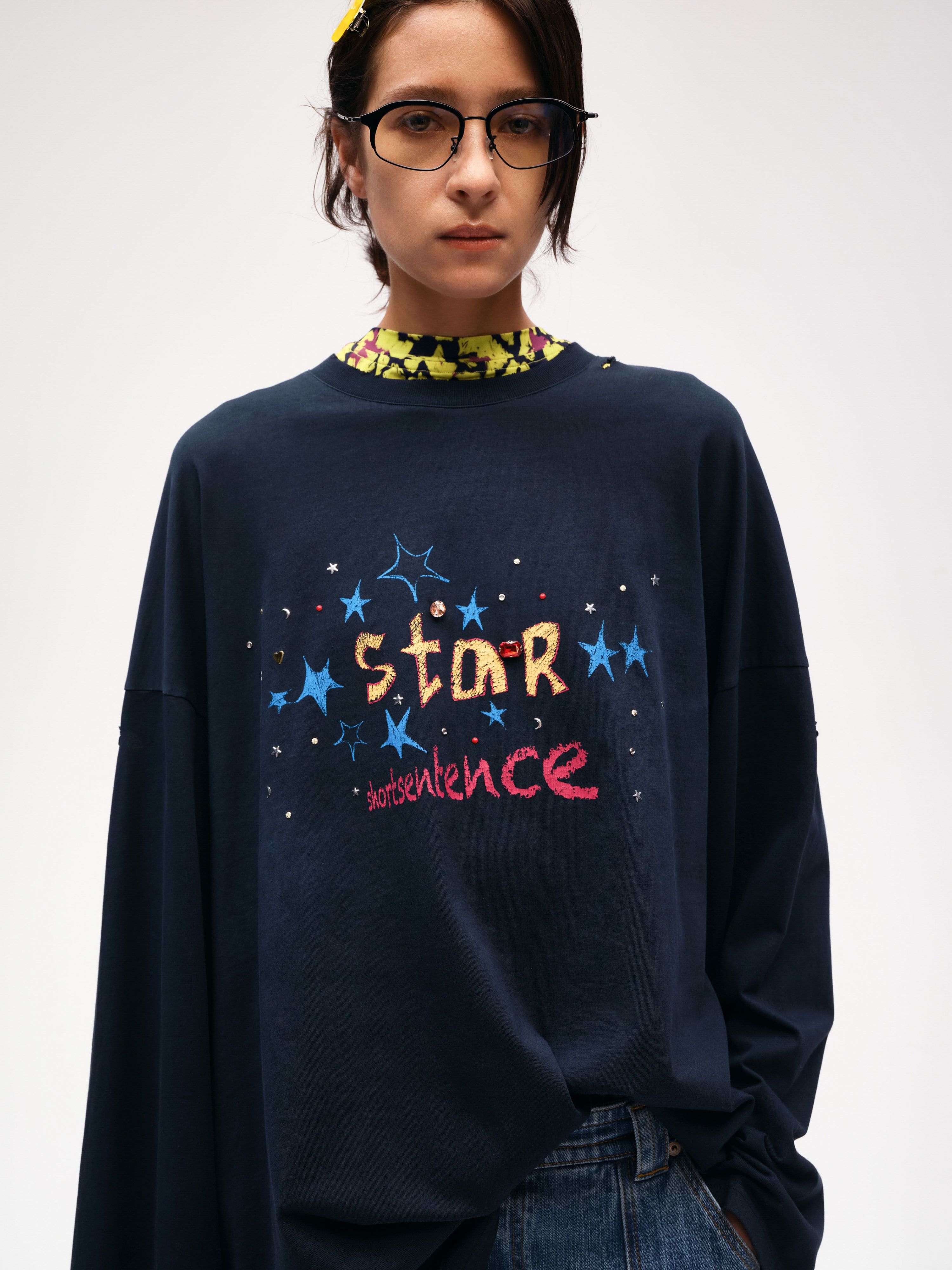 Crystal Ripped Long Sleeve T-shirt | Short Sentence