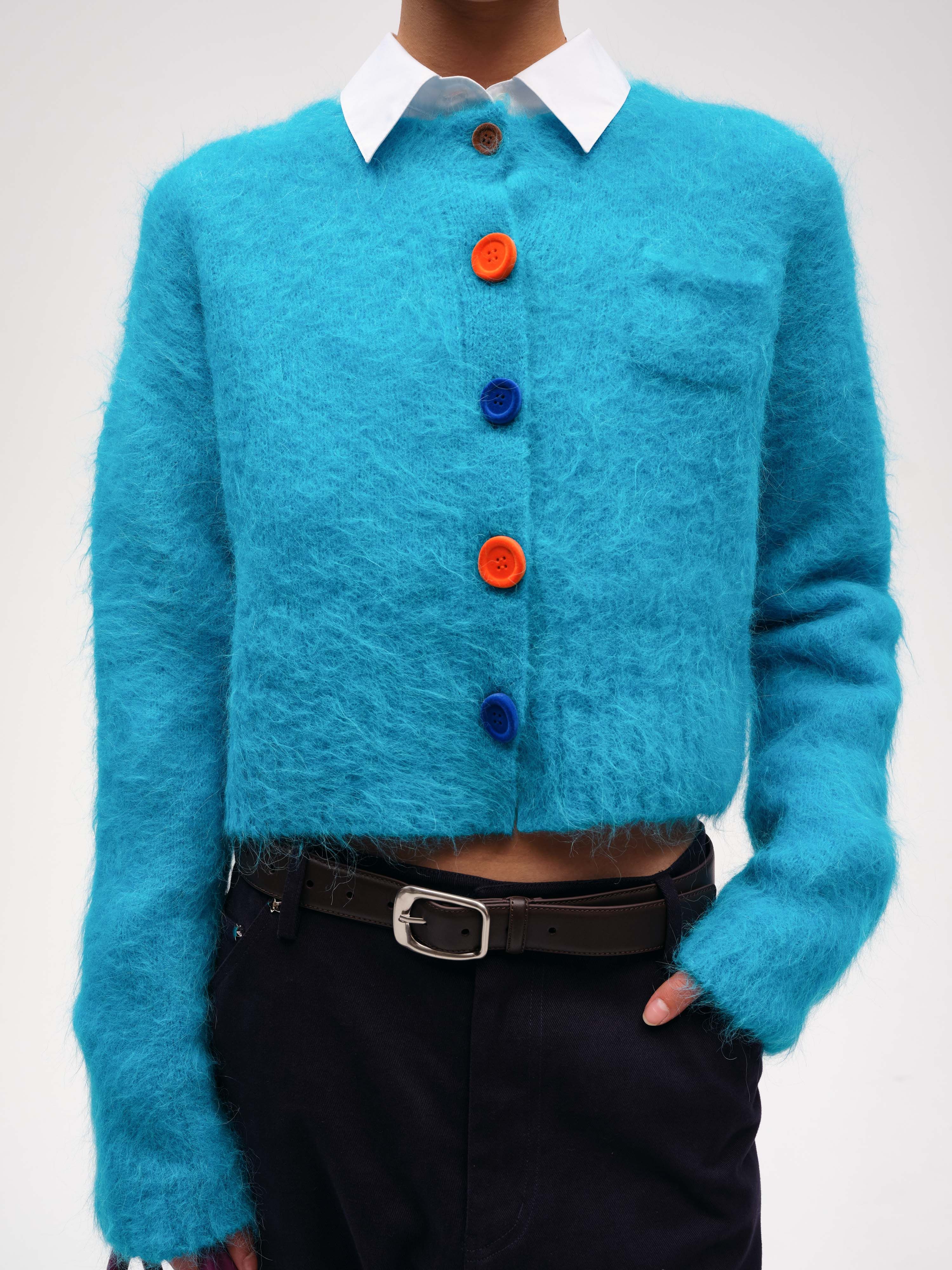 Colorful Velvet Button Cardigan | Short Sentence