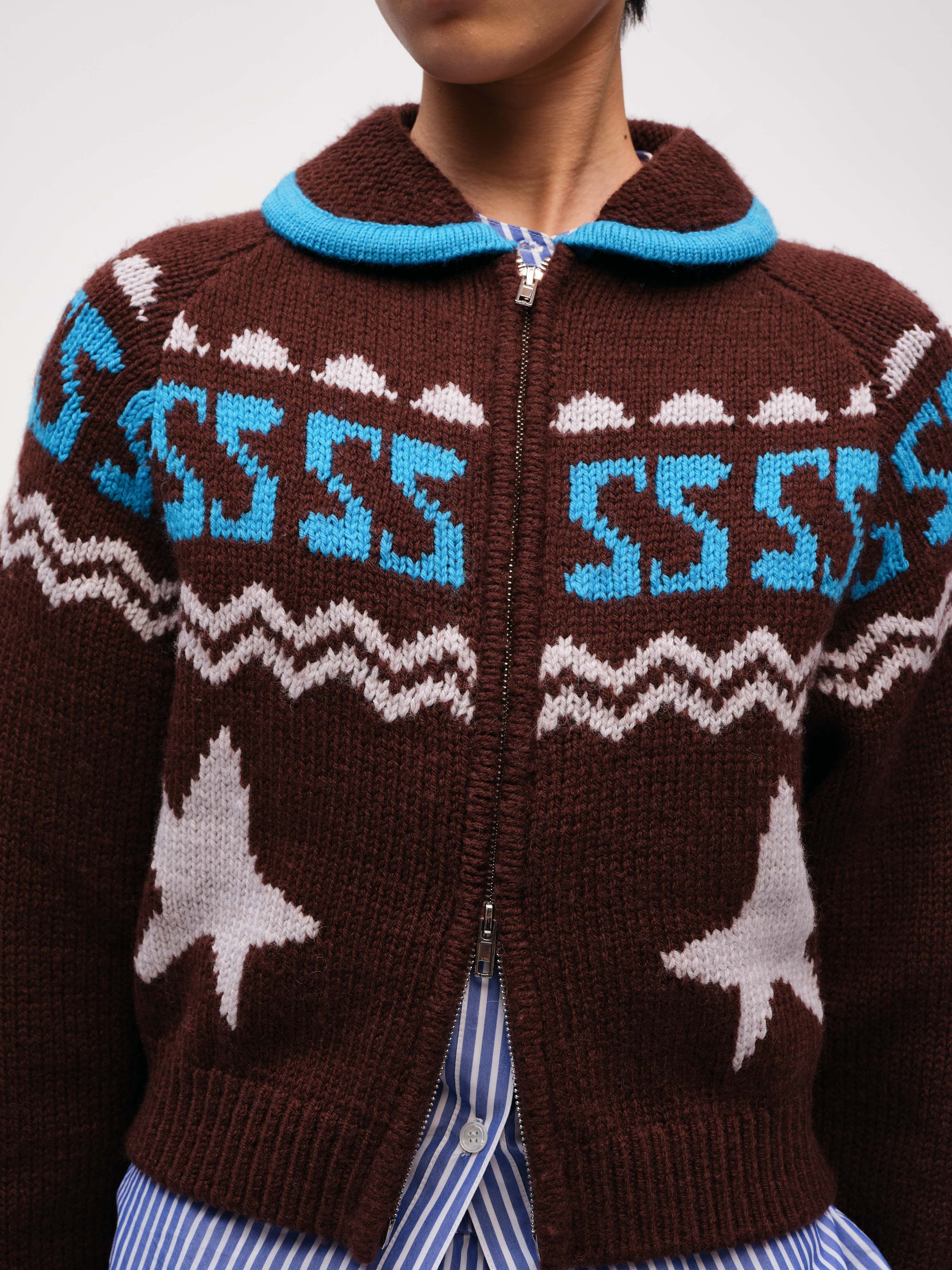Flapped Intarsia Wool Cardigan | Short Sentence