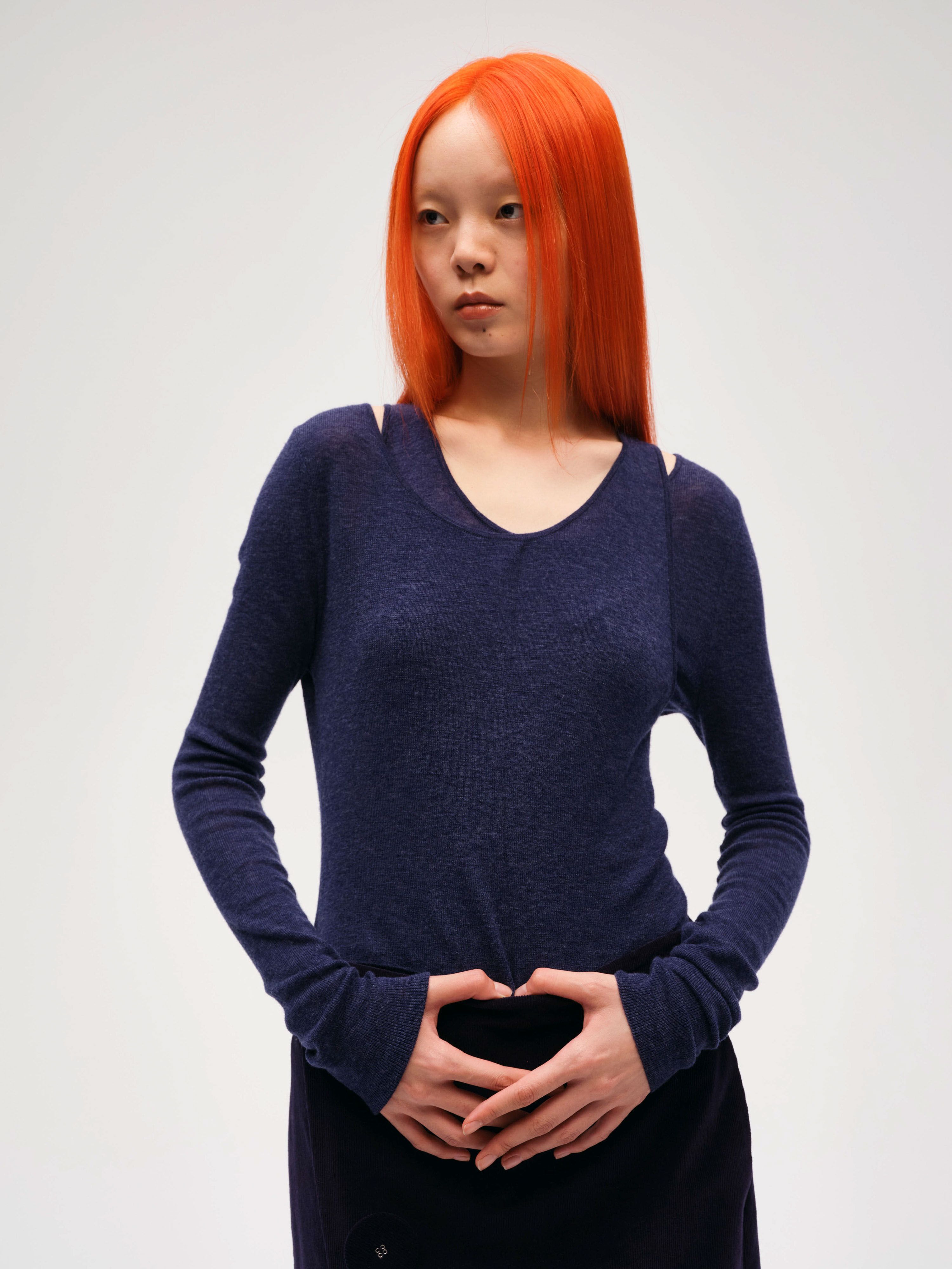 "Air" Double-Layered Wool Knit Top | Short Sentence