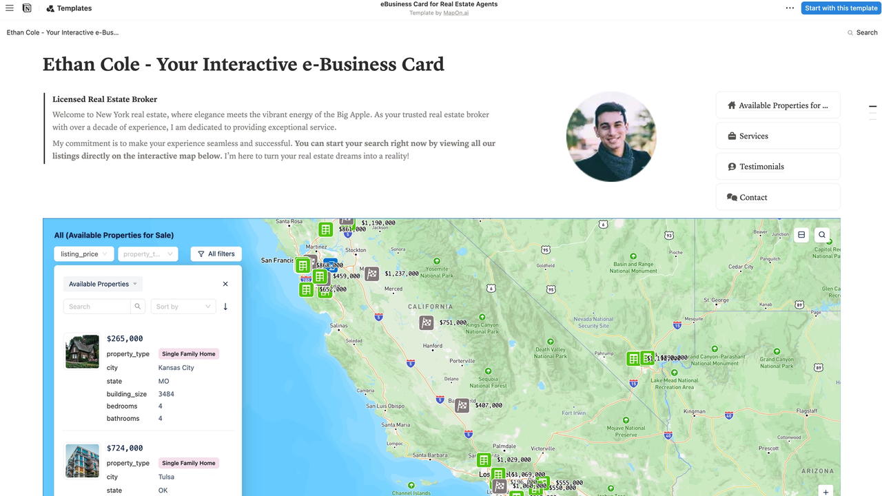 eBusiness Cards for Real Estate Agents: Show Listings on an Interactive Map