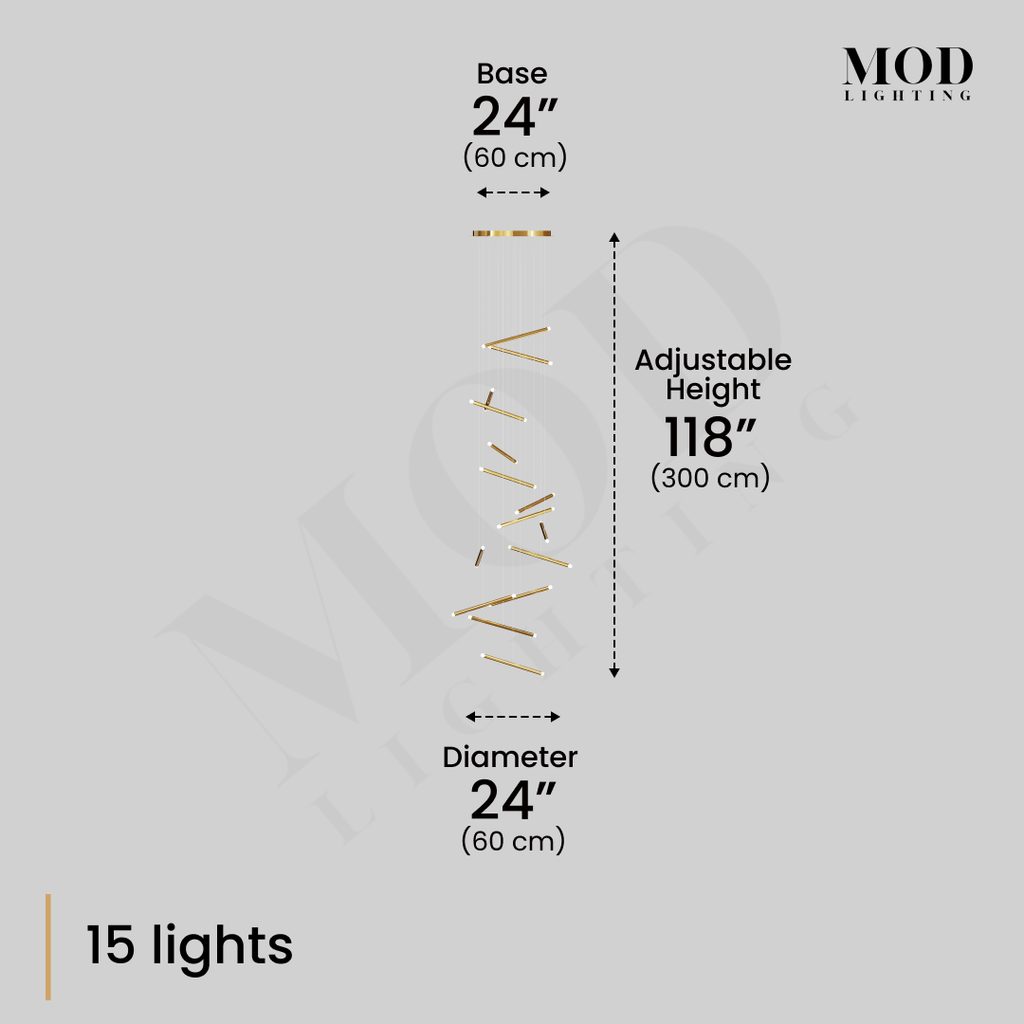 Modern Metallic Gold, LED Staircase Chandelier | Freya | MOD Lighting ...