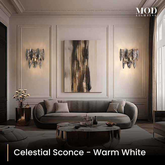 Modern Smoky Grey, Crystals & Gold Crystal, LED Luxury Sconce | Celestial | MOD Lighting - MOD ...