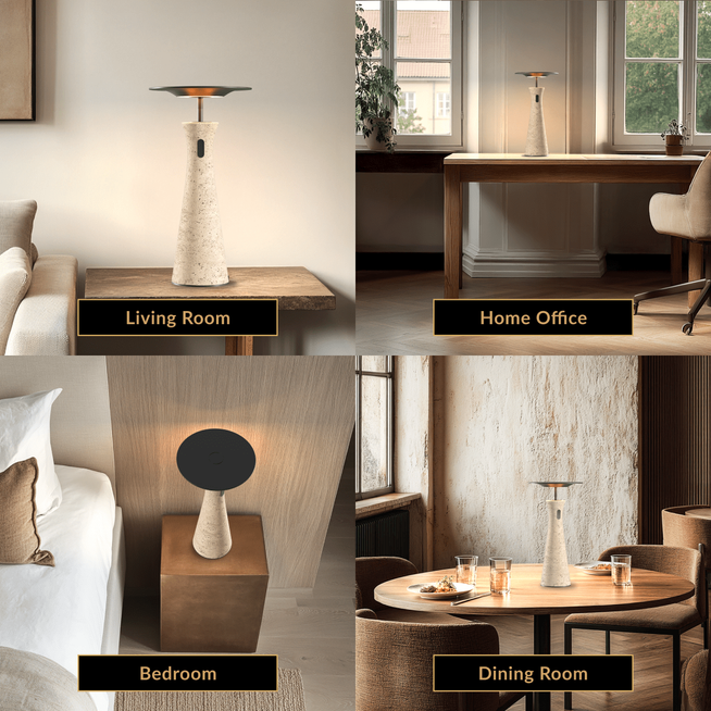 Dara Rechargeable Table Lamp | Travertine Stone & Aluminum Rechargeable ...