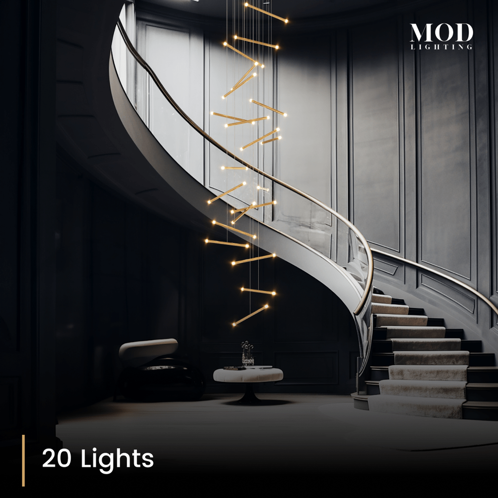Modern Metallic Gold, LED Staircase Chandelier | Freya | MOD Lighting ...