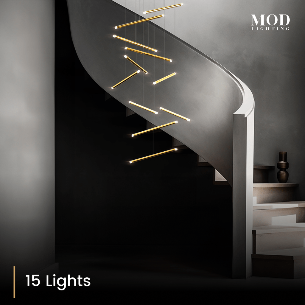 Modern Metallic Gold, LED Staircase Chandelier | Freya | MOD Lighting ...