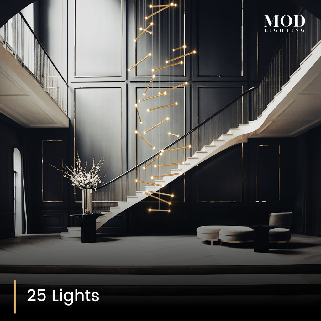 Modern Metallic Gold, LED Staircase Chandelier | Freya | MOD Lighting ...