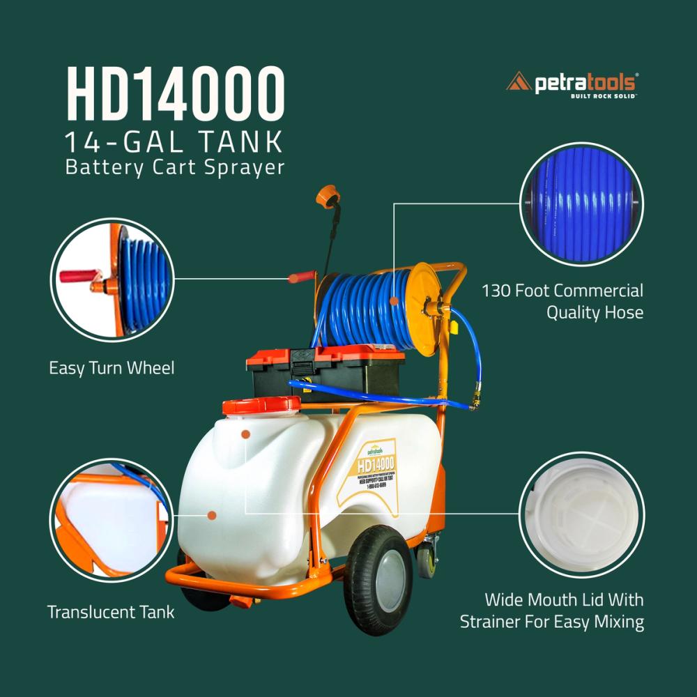 PetraTools Battery Powered 13 Gallon Pushcart Sprayer (Prime)