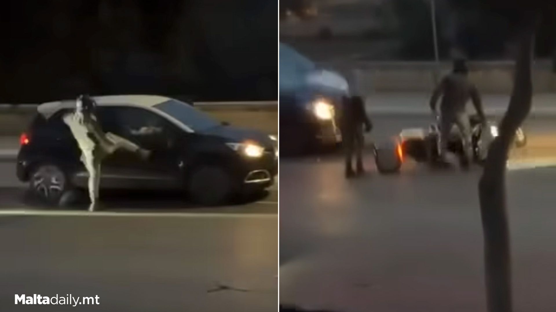 Car Runs Over Toppled Motorcycle