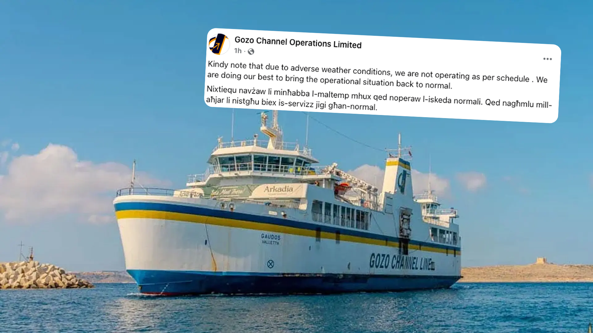 Gozo Channel ferries delayed by bad weather