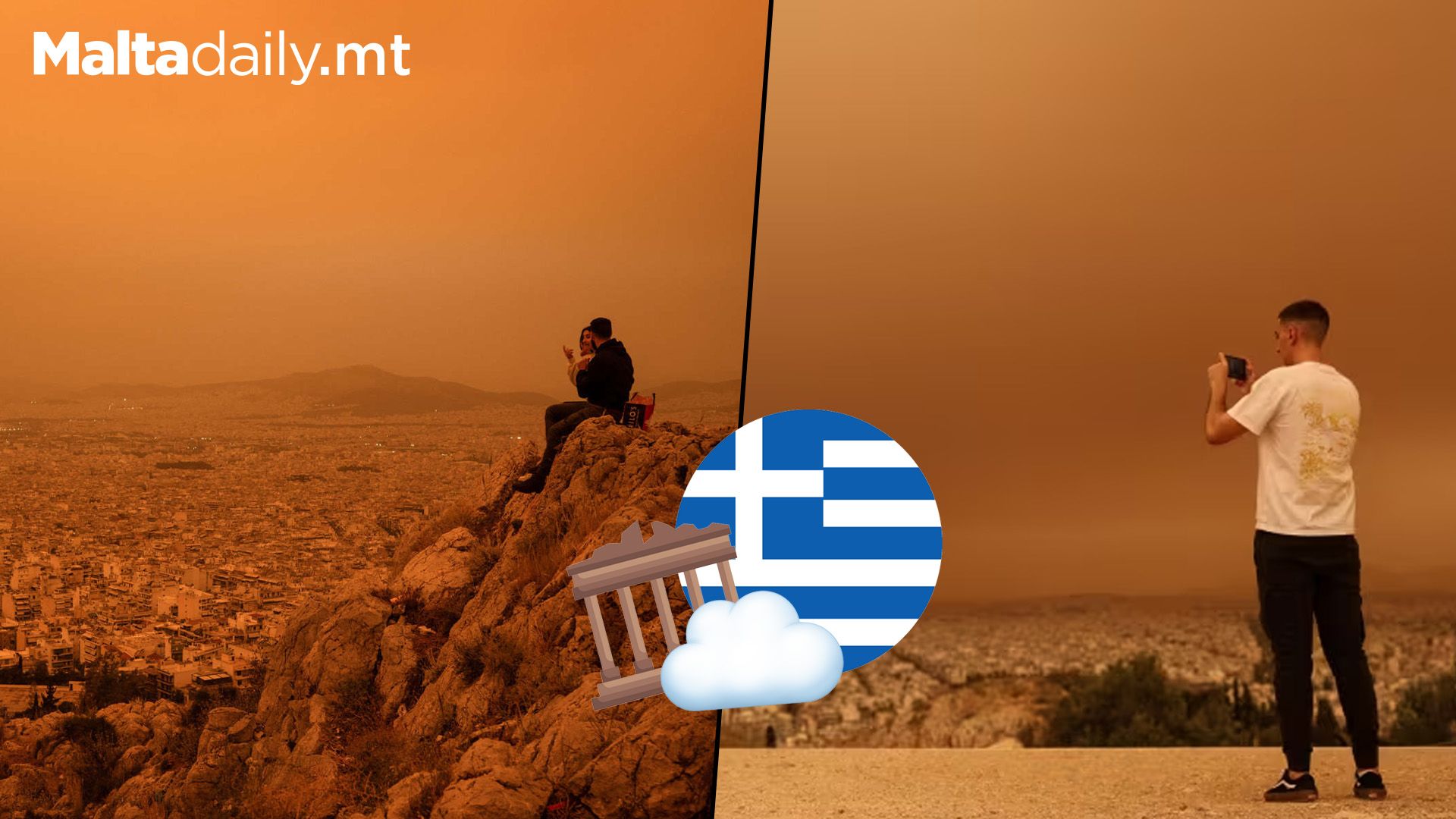 Saharan Dust Storm Clouds Turn Athens, Greece Orange