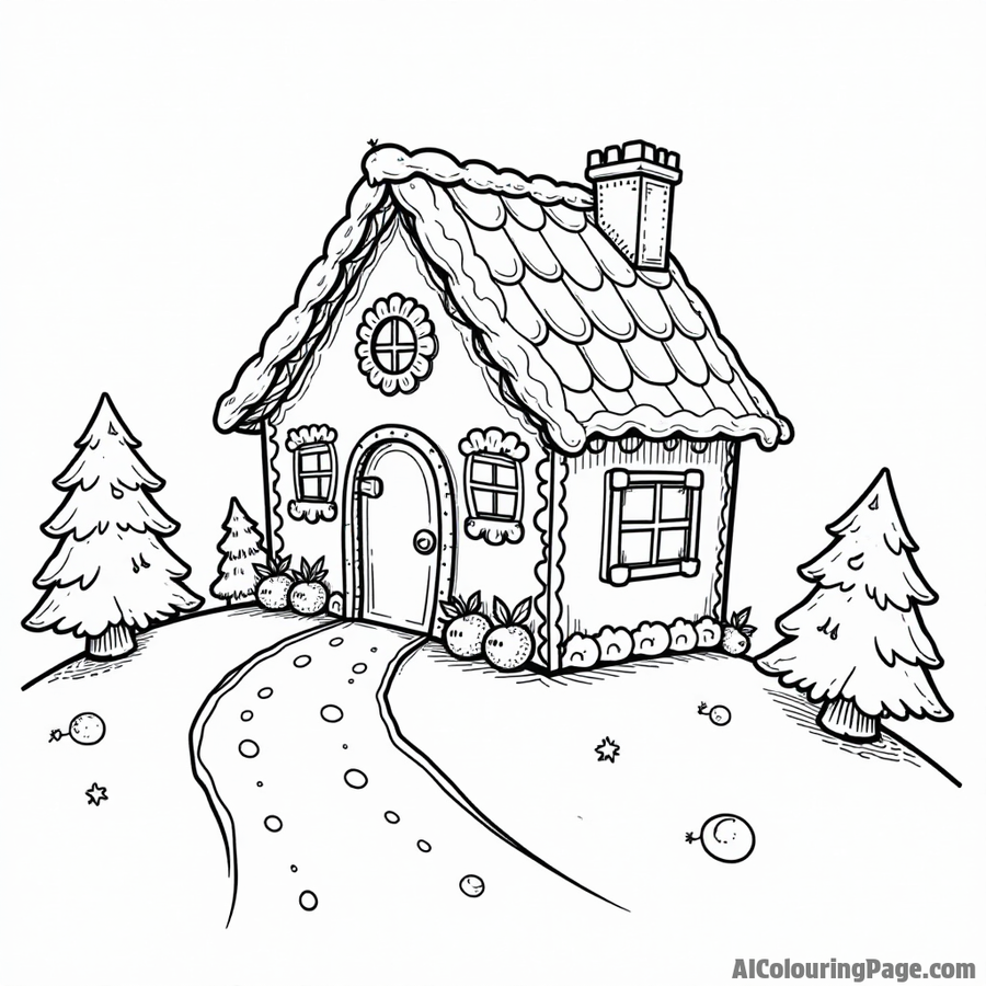 Color Your Own Gingerbread House | AI Colouring Page