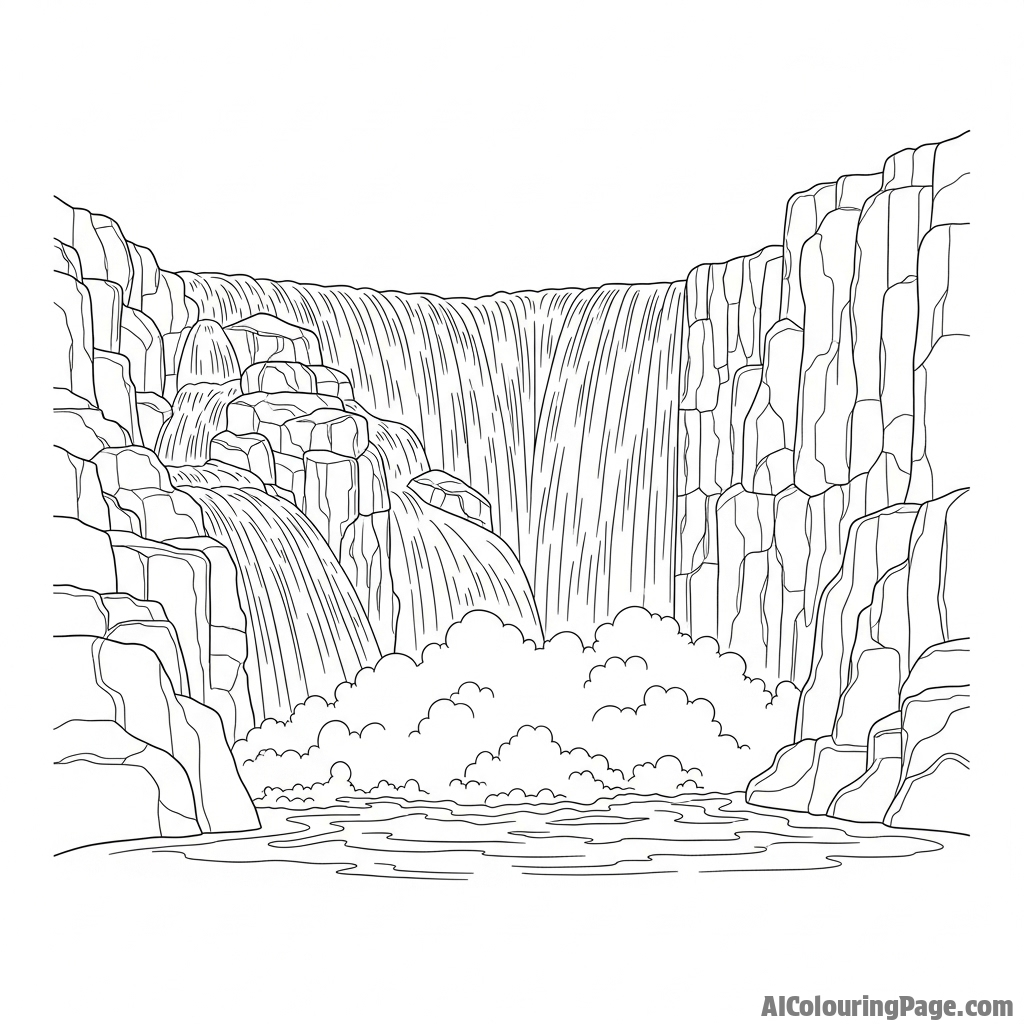 Free Waterfall Coloring Pages - Print in 60 Seconds | AI Colouring Page