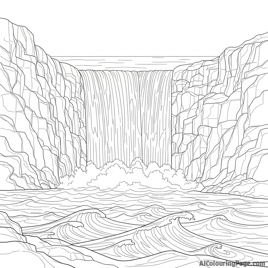 Free Waterfall Coloring Pages - Print in 60 Seconds | AI Colouring Page
