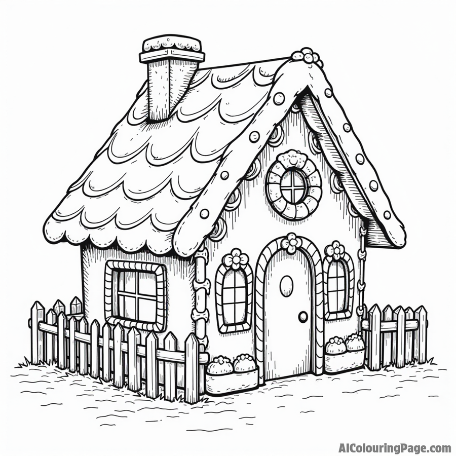Color Your Own Gingerbread House | AI Colouring Page
