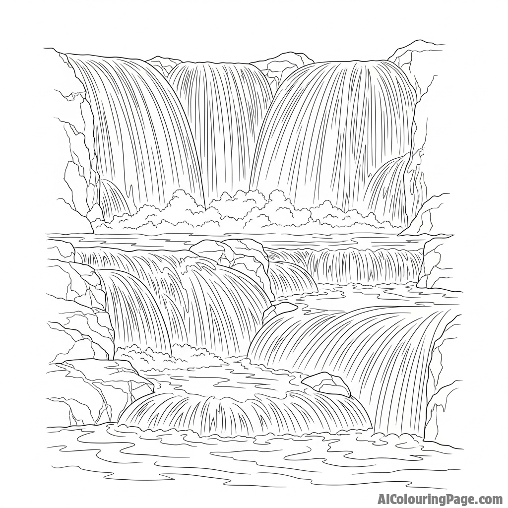 Free Waterfall Coloring Pages - Print in 60 Seconds | AI Colouring Page