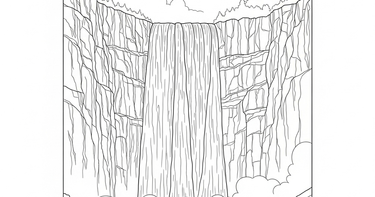 Free Waterfall Coloring Pages - Print in 60 Seconds | AI Colouring Page