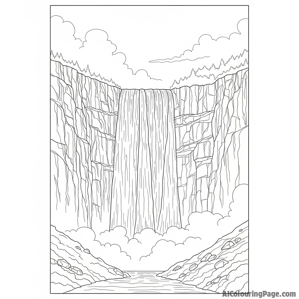 Free Waterfall Coloring Pages - Print in 60 Seconds | AI Colouring Page